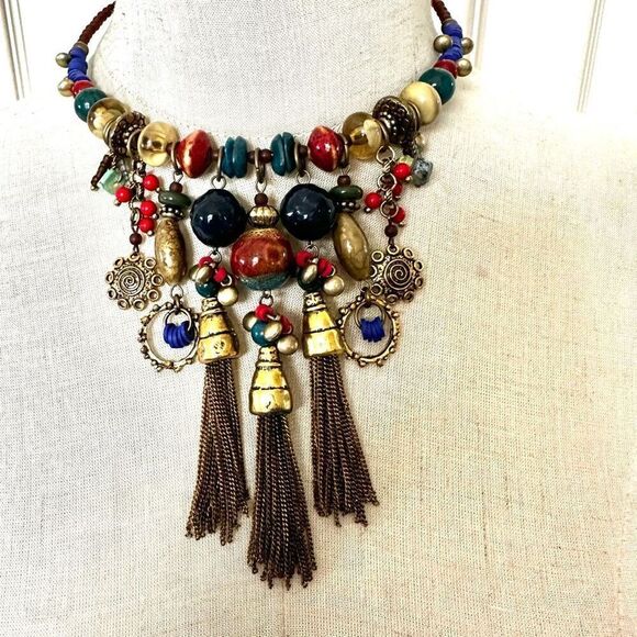 Treska | Jewelry | Vintage Treskawrap Around Beaded Chain Tassel Choker ...